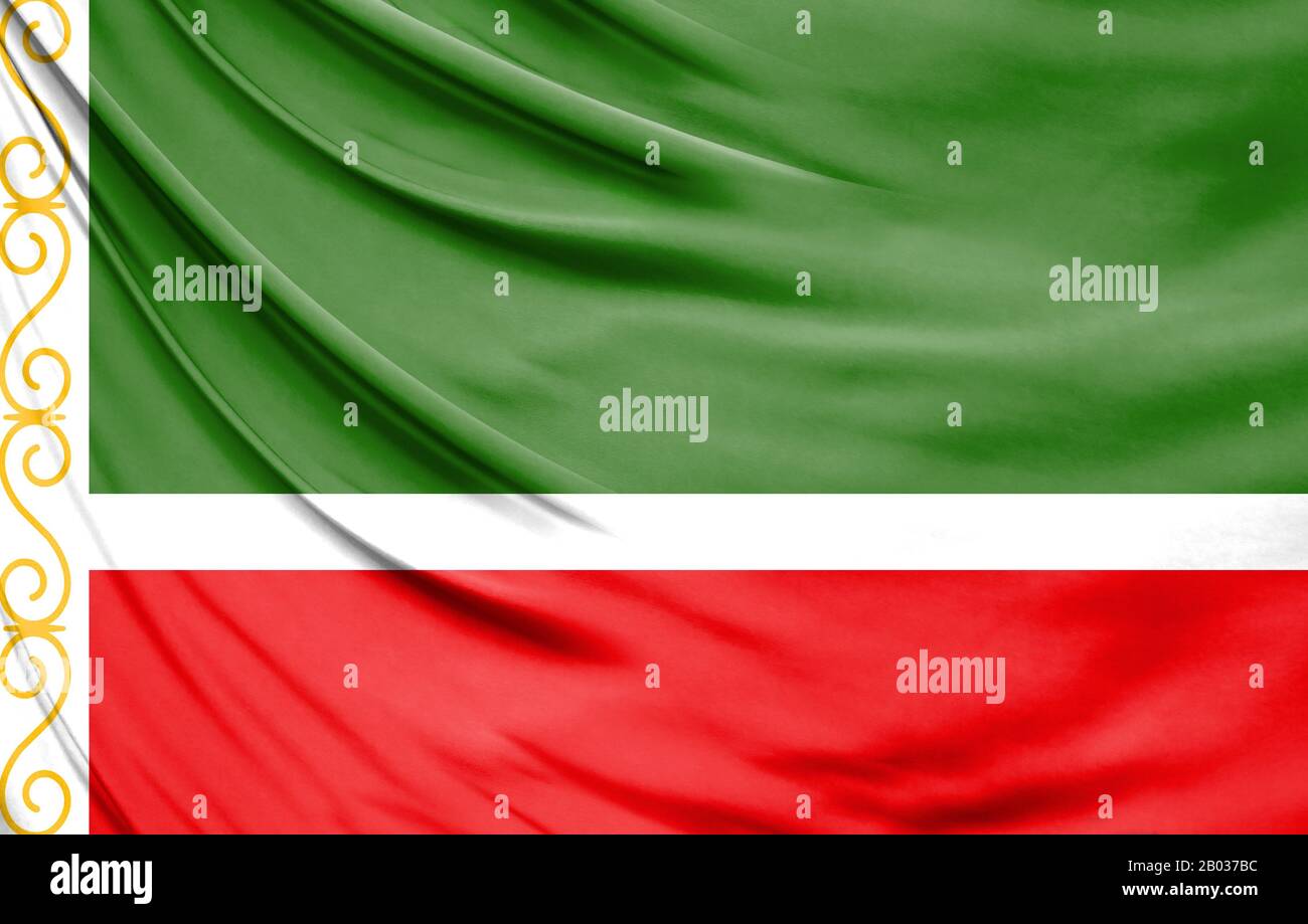 Realistic flag of Chechen Republic on the wavy surface of fabric Stock ...