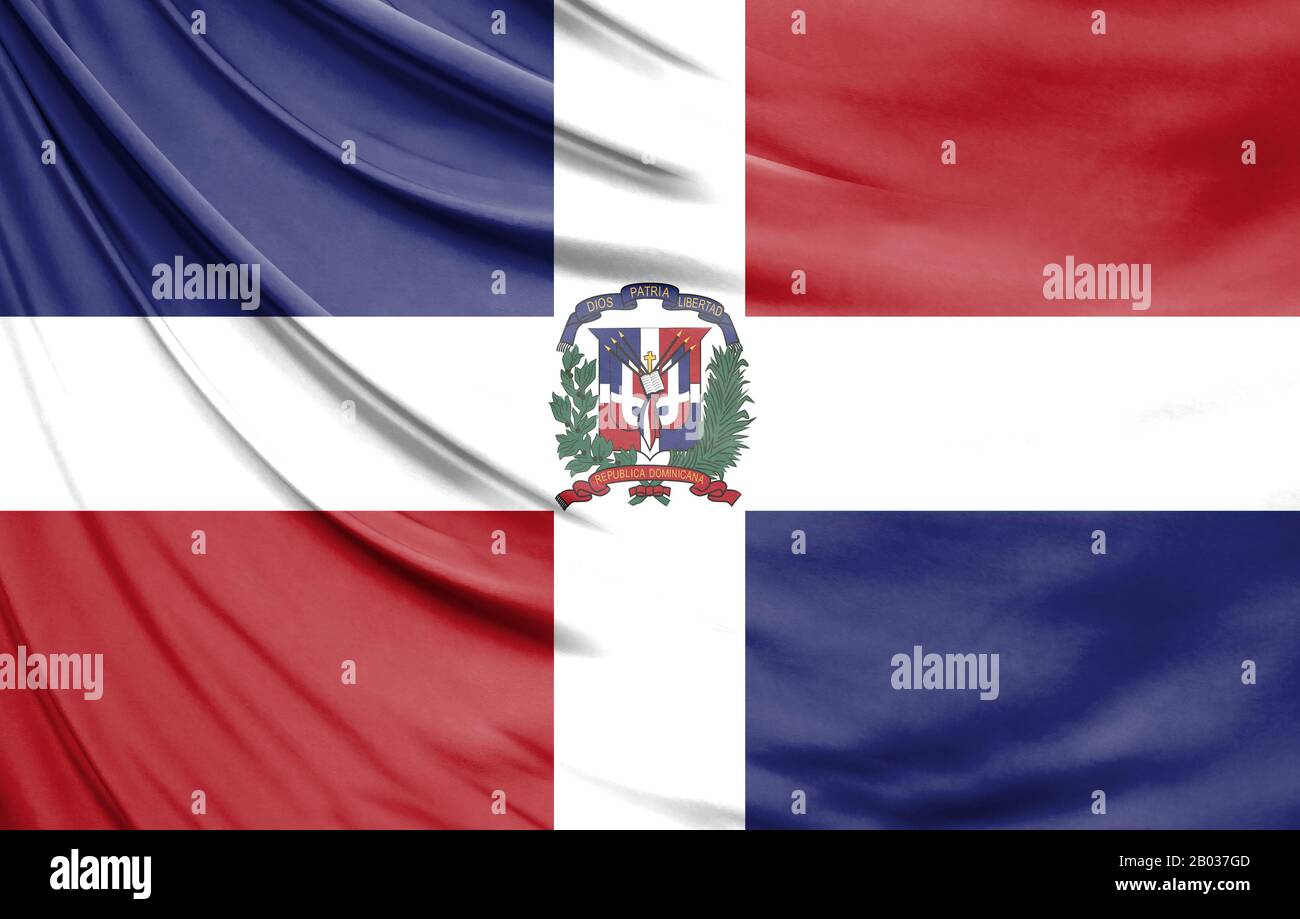 Realistic flag of Dominican Republic on the wavy surface of fabric ...