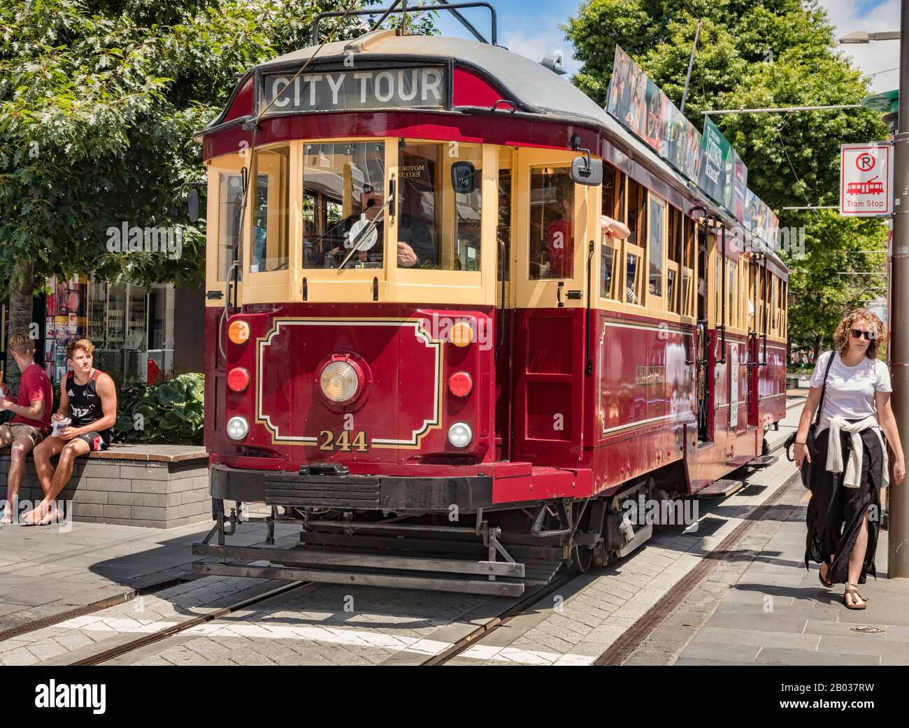 3 January 2019: Christchurch, New Zealand - A vintage tram in City Mall ...