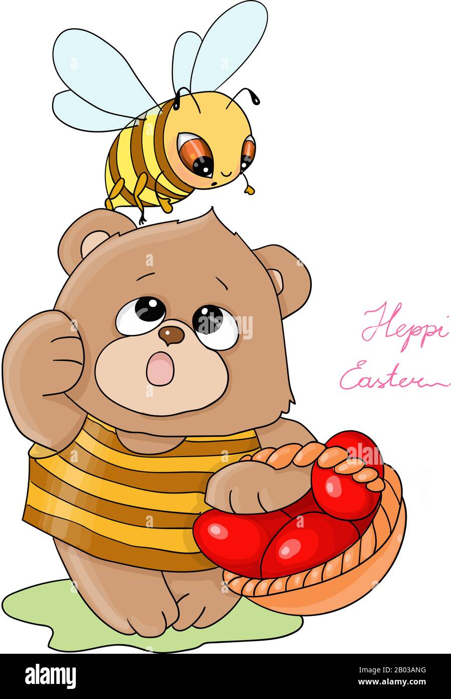 vector illustration Heppy Easter little bee with a teddy bear carry a ...