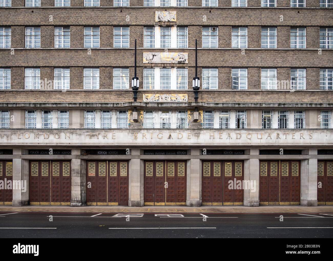 London Fire Brigade Headquarters. The art deco architectural facade to ...