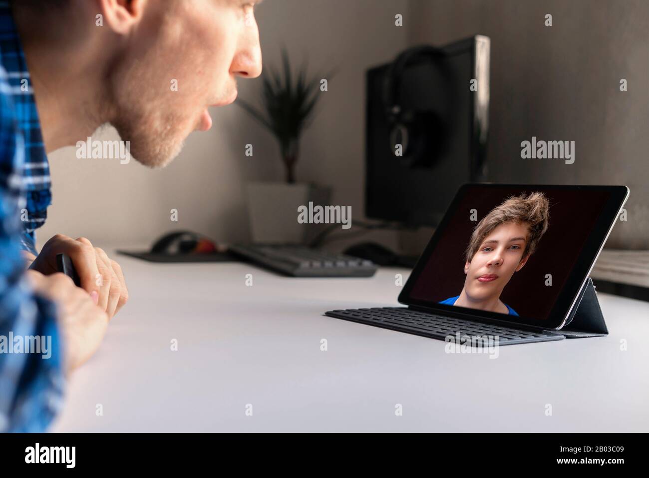 Group video calling on computer hi-res stock photography and images - Alamy