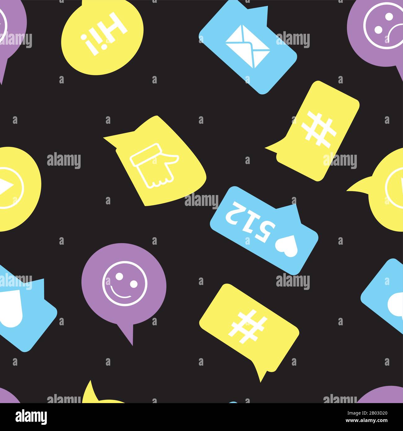 Seamless pattern with different chat symbols on black,cartoon vector ...