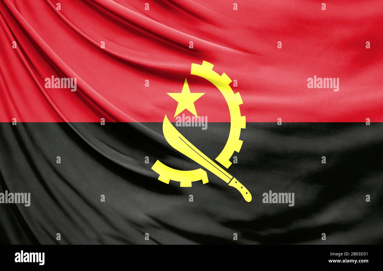 Realistic flag of Angola on the wavy surface of fabric Stock Photo - Alamy