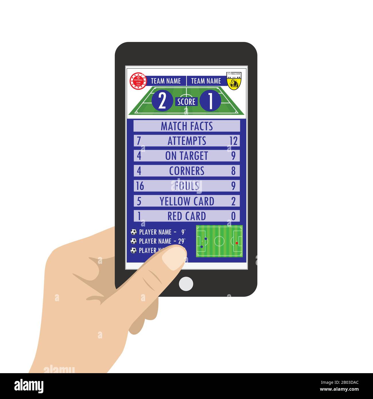 Hand holding smartphone with Soccer or football application on screen ...