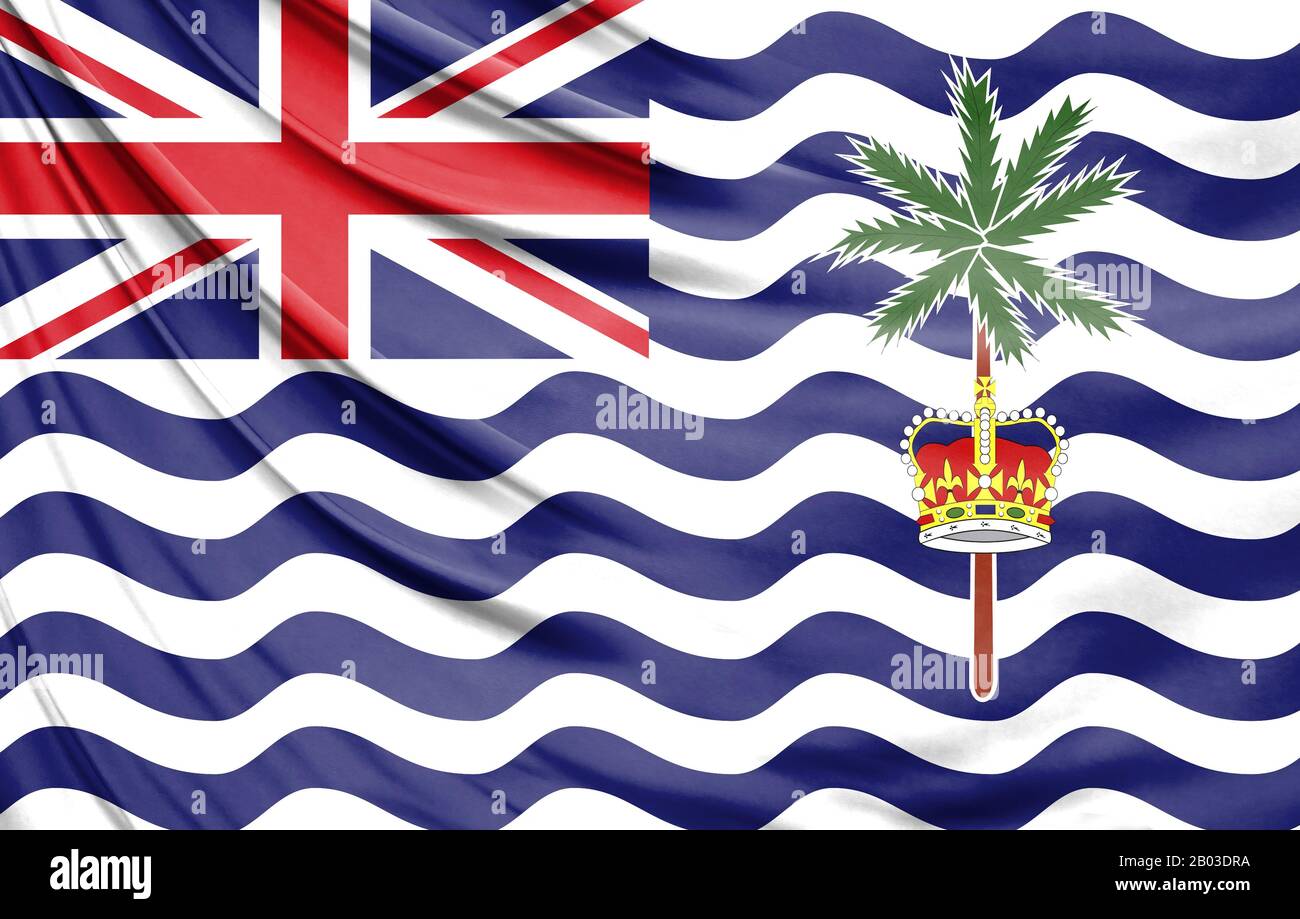 Realistic flag of British Territory in the Indian Ocean on the wavy ...