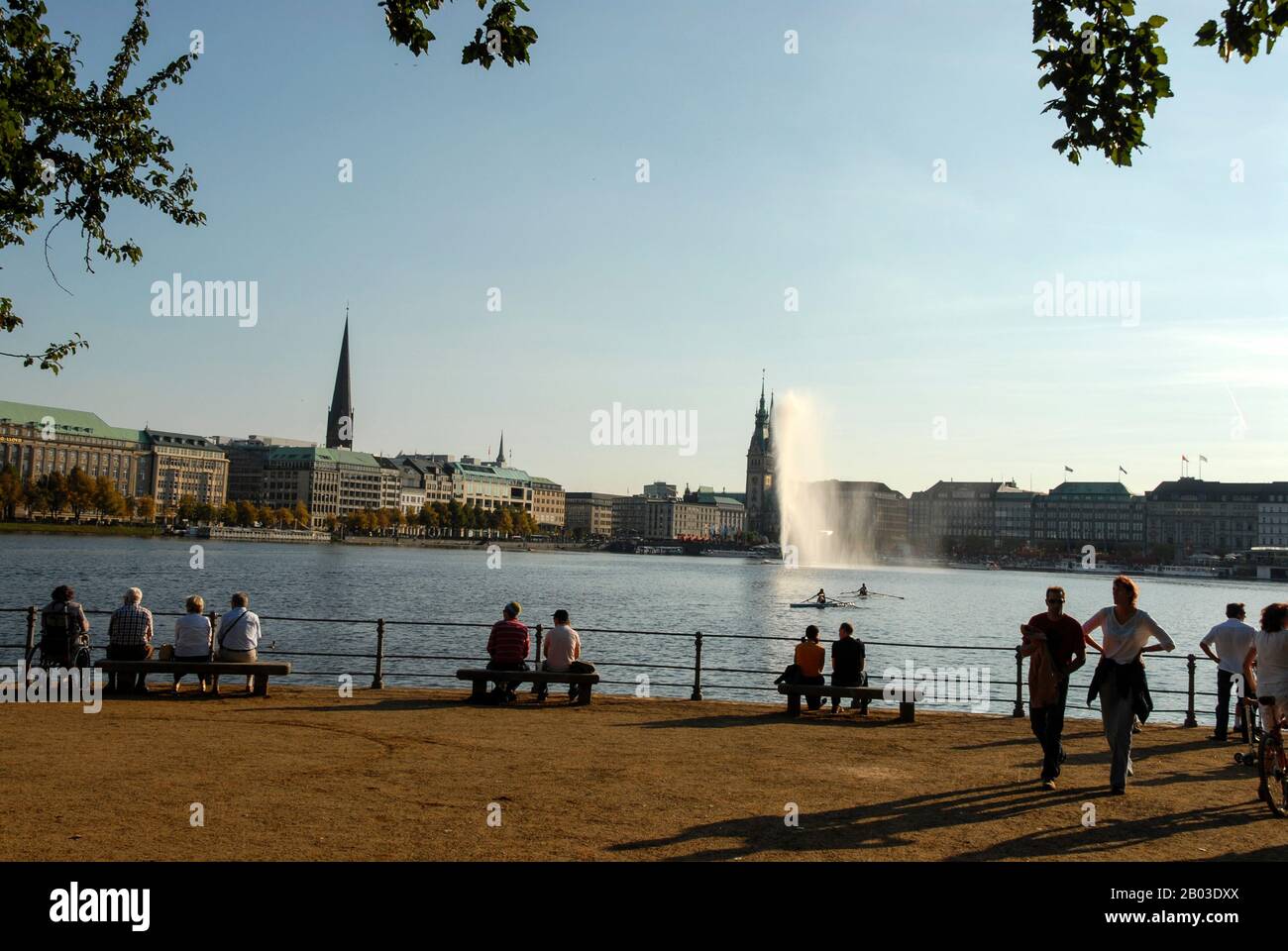 Hamburg’s landmark of the 35m high Alsterfontane (Alster fountain) in ...