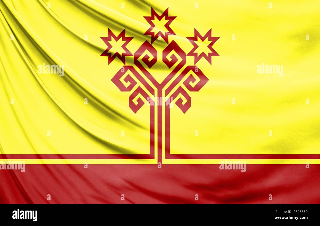 Realistic flag of Chuvashia on the wavy surface of fabric Stock Photo ...