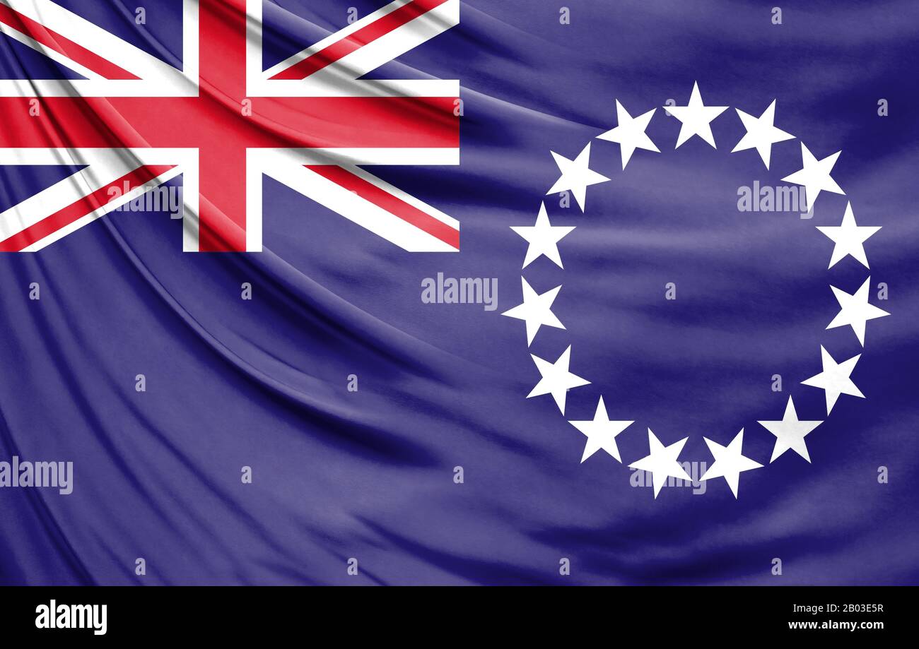 Realistic flag of Cook Islands on the wavy surface of fabric Stock ...