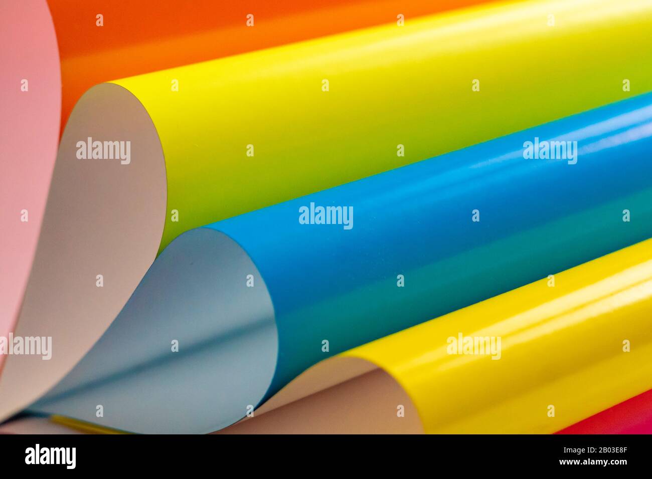 various sheets of color paper mix flat lay abstract background Stock ...