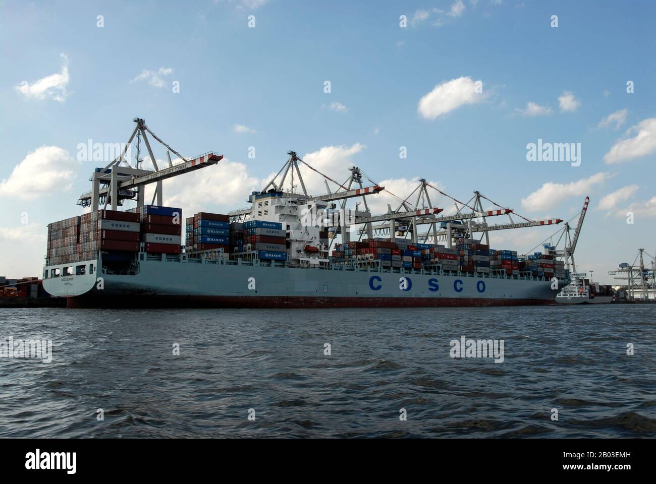 A cargo container ship, ‘Cosco Germany’ moored at the Container ...