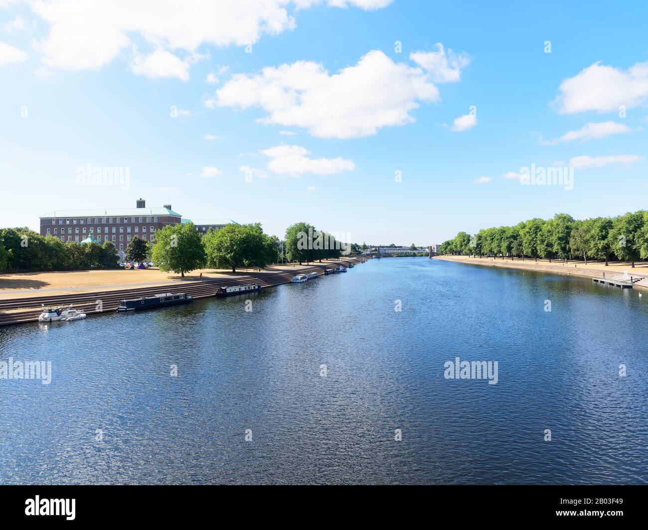 From high on Trent Bridge, Nottingham, the River Trent winds between ...