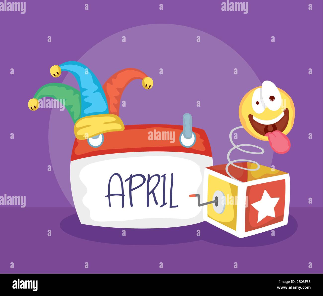 happy april fools day card with surprise box and crazy emoji Stock ...