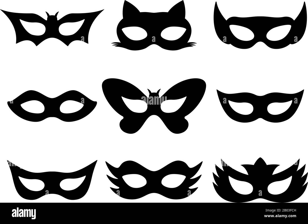 Festive black masks collection isolated on white background. Vector ...