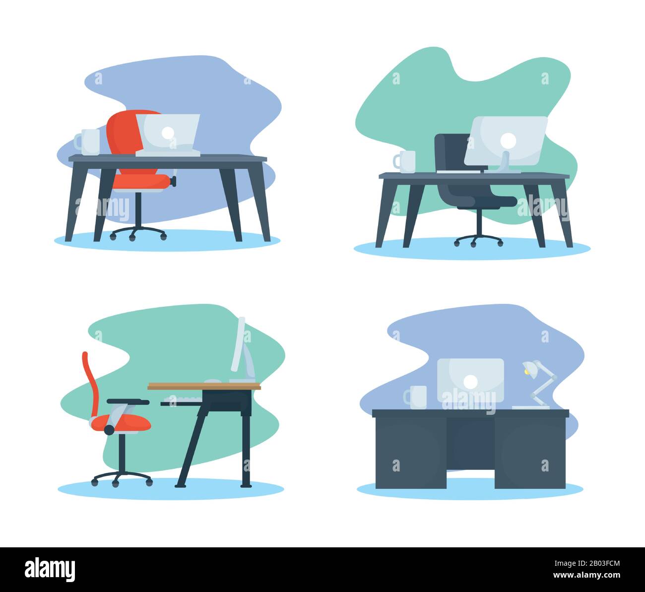 office workplace with laptop and desktop scene Stock Vector Image & Art ...