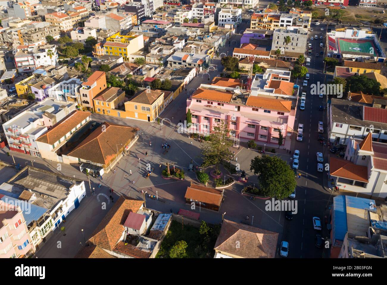 Aerial view of Assomada city in Santa Catarina district of Santiago ...