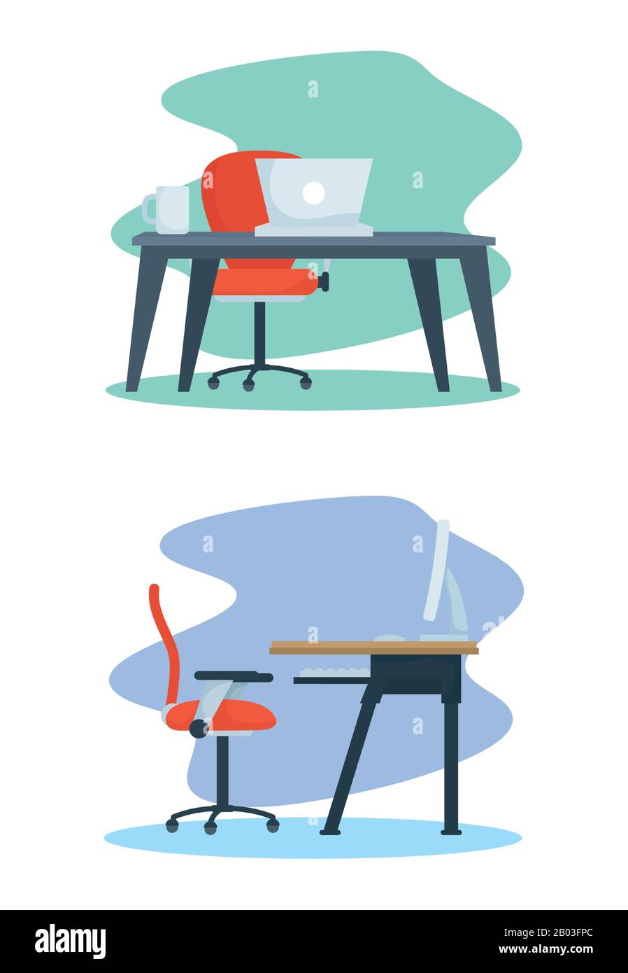 office workplace with laptop and desktop scene Stock Vector Image & Art ...