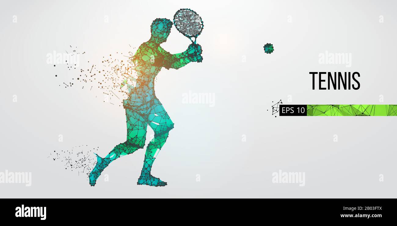 Abstract silhouette of tennis player man, male with ball and racket ...