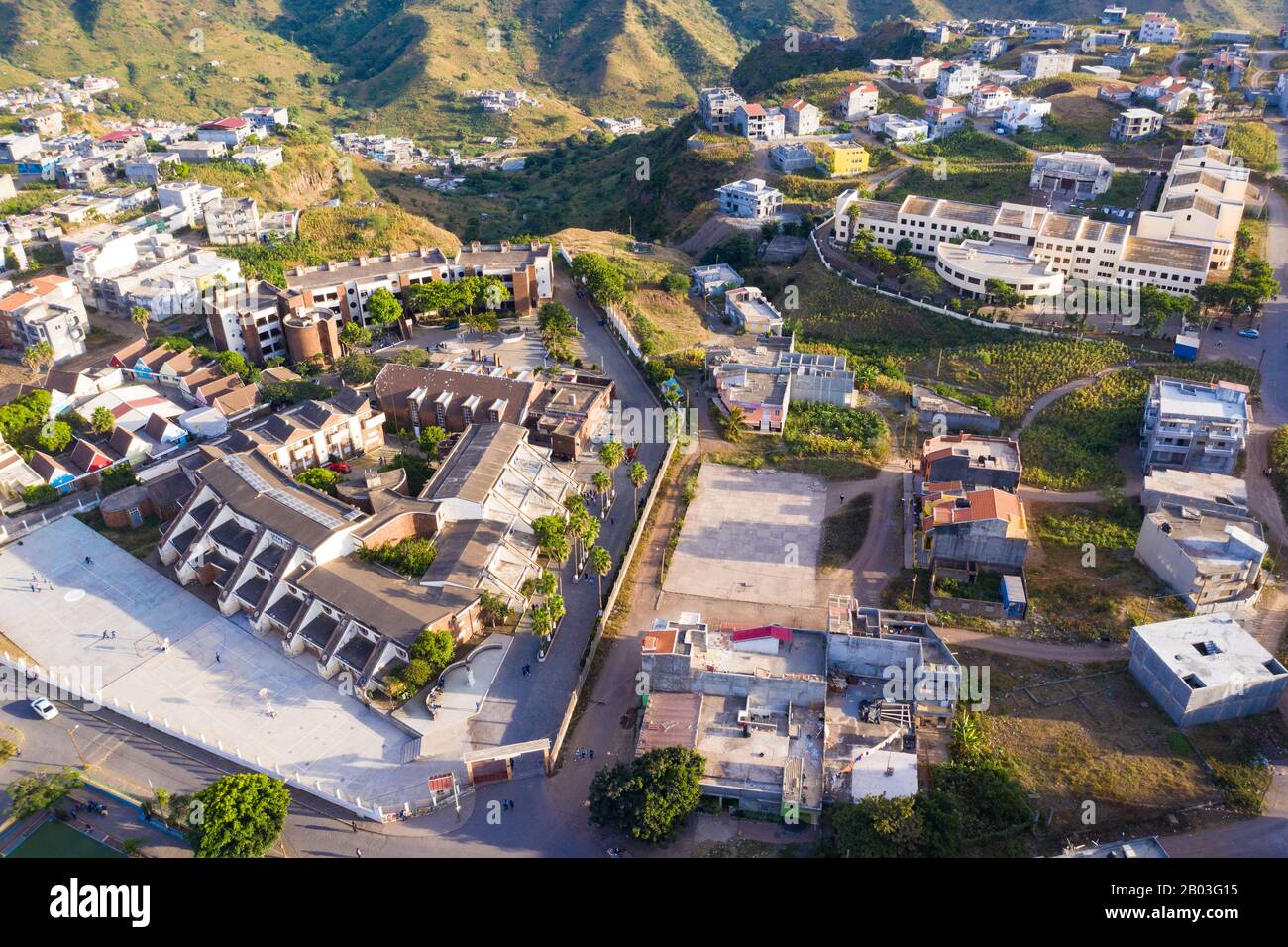 Aerial view of Assomada city in Santa Catarina district of Santiago ...