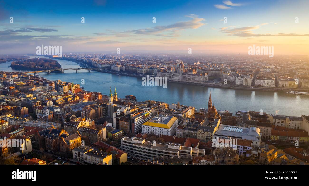 Budapest, Hungary - Aerial skyline view of Budapest with Parliament of ...