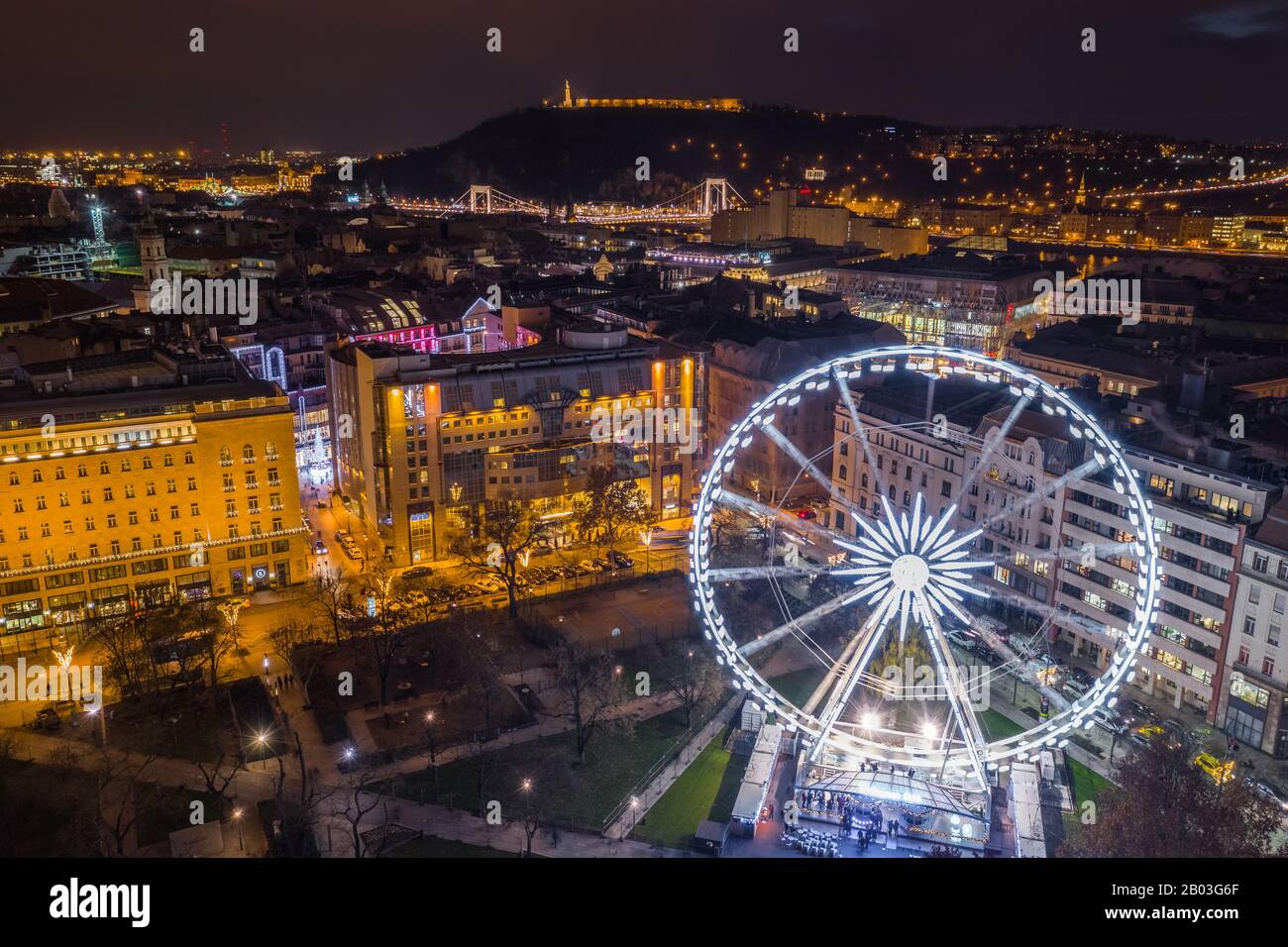 Budapest, Hungary - Illuminated ferris wheel at Elisabeth Square at the ...