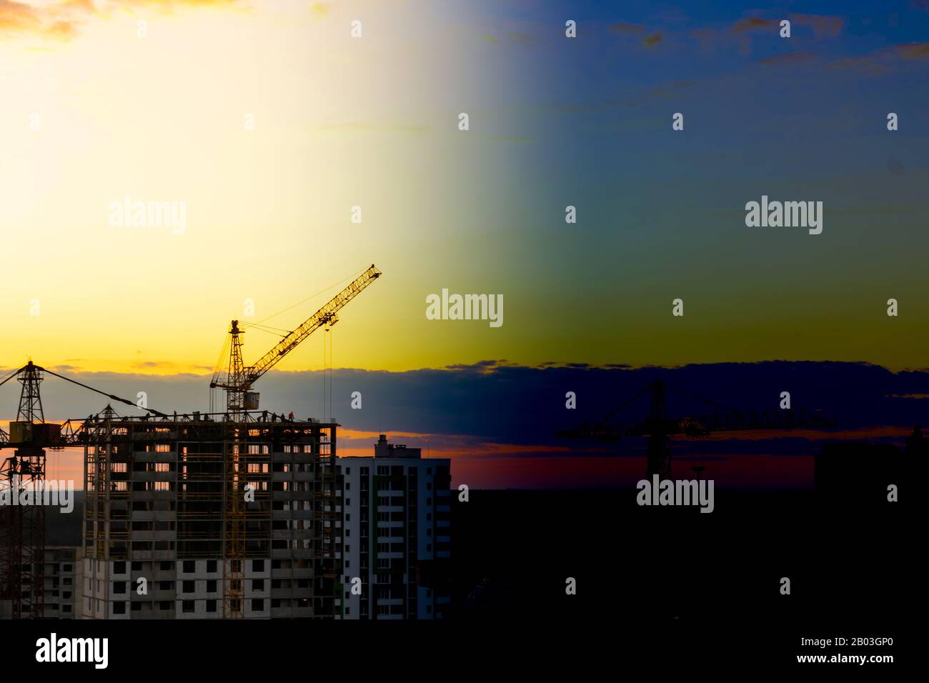 Silhouette of buildings against sunset backdrop hi-res stock ...