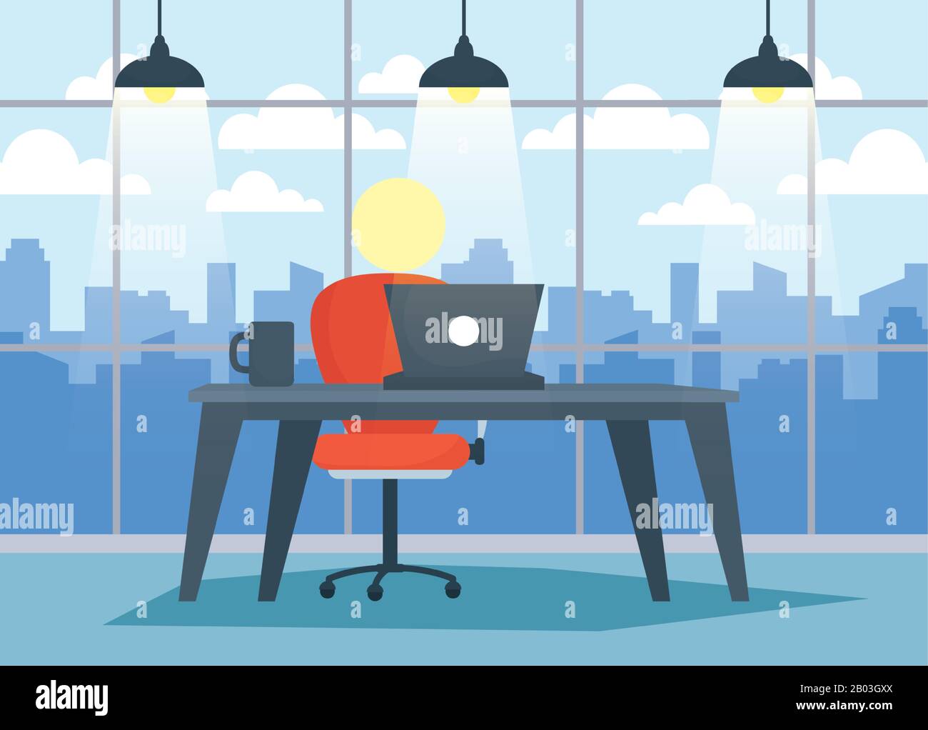 office workplace with laptop scene Stock Vector Image & Art - Alamy