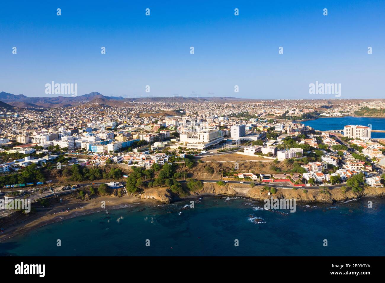 Aerial view of Praia city in Santiago - Capital of Cape Verde Islands ...