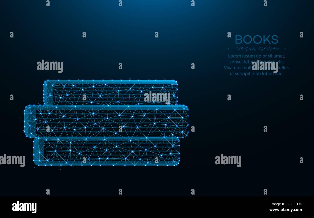 Books made from points and lines on dark blue background, Library ...