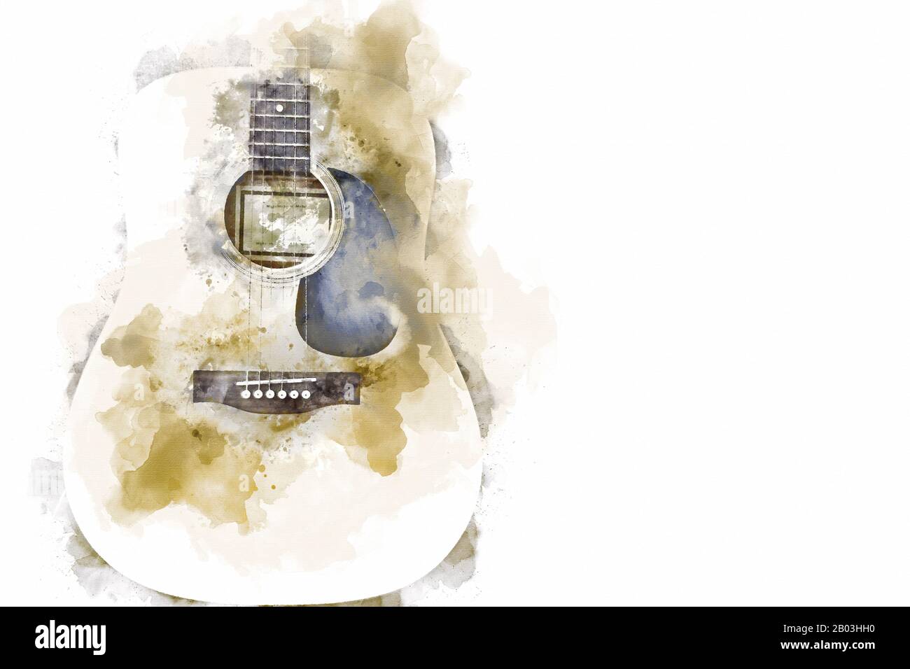 Abstract colorful acoustic guitar on watercolor illustration painting ...