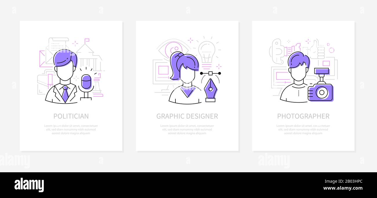 Different professions - line design style banners set Stock Vector ...