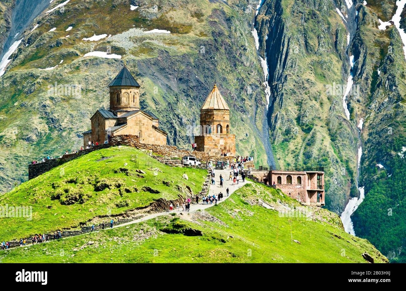 Gergeti Trinity Church under Mount Kazbegi in Georgia Stock Photo - Alamy