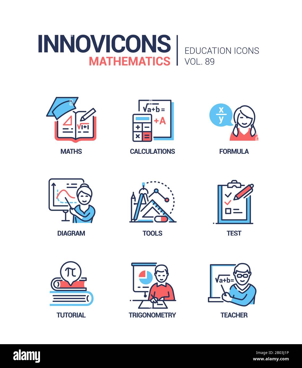 Mathematics - vector line design style icons set Stock Vector Image ...