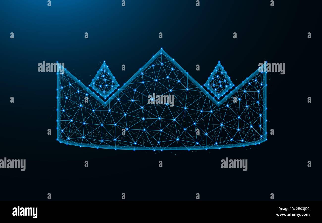 Crown made from points and lines on dark blue background, royal ...