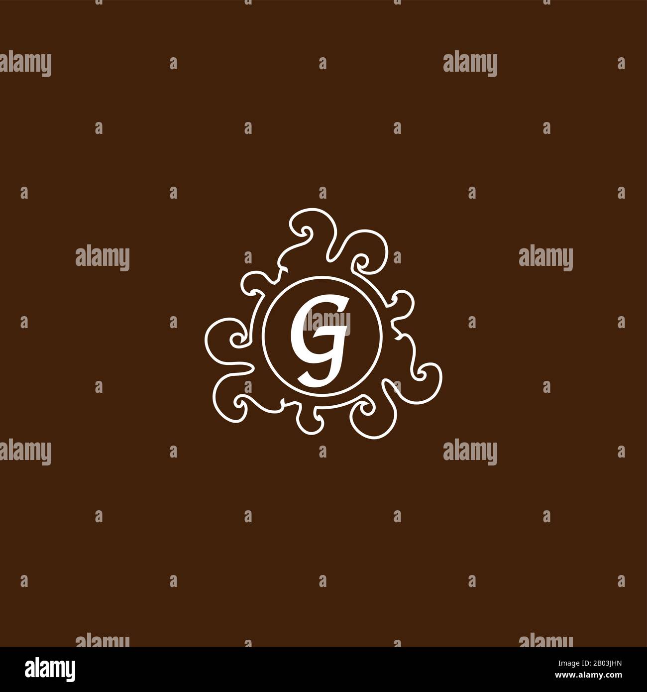 Letter G Decorative Alphabet Logo isolated on Brown Background. Elegant ...