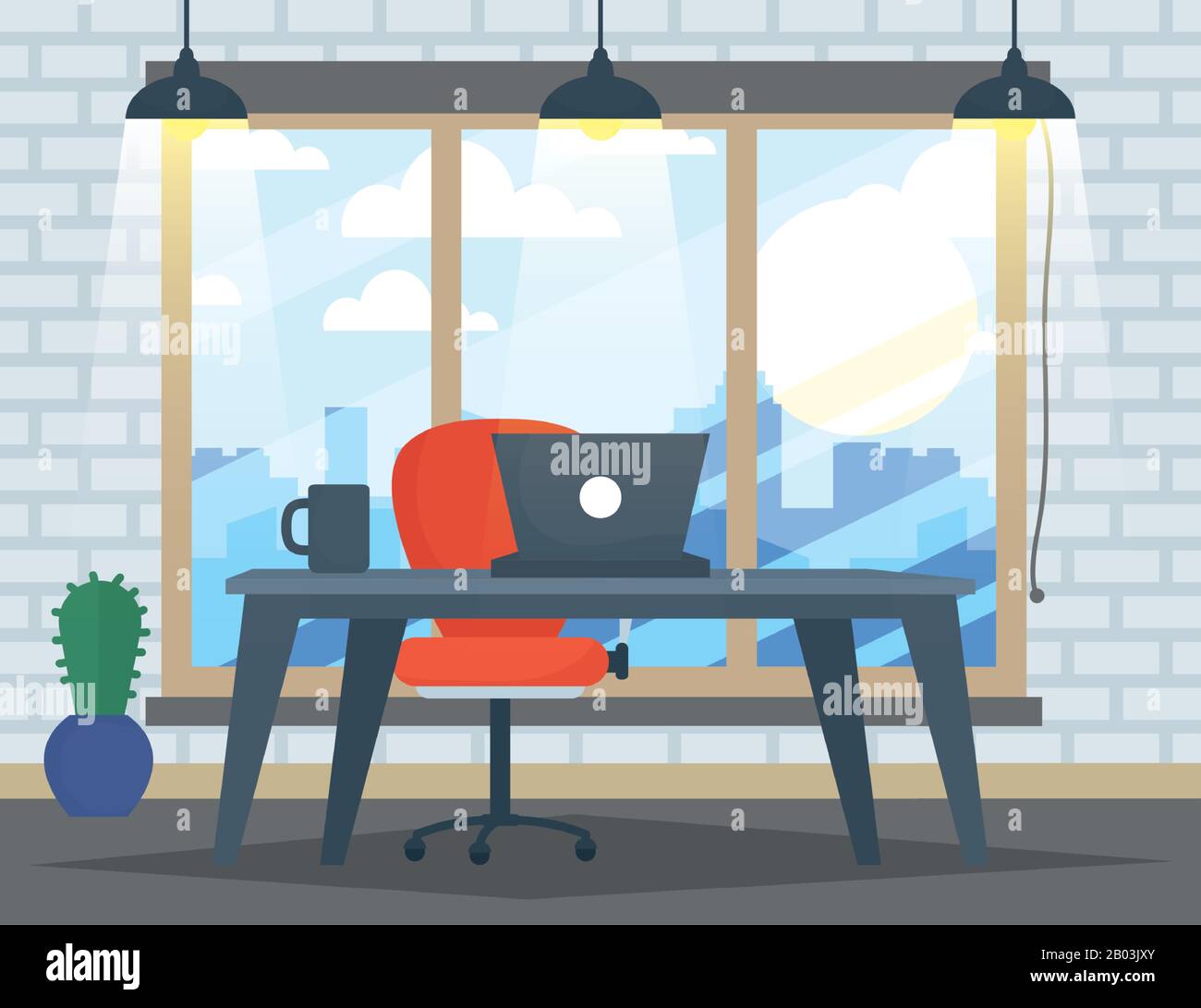 office workplace with laptop scene Stock Vector Image & Art - Alamy