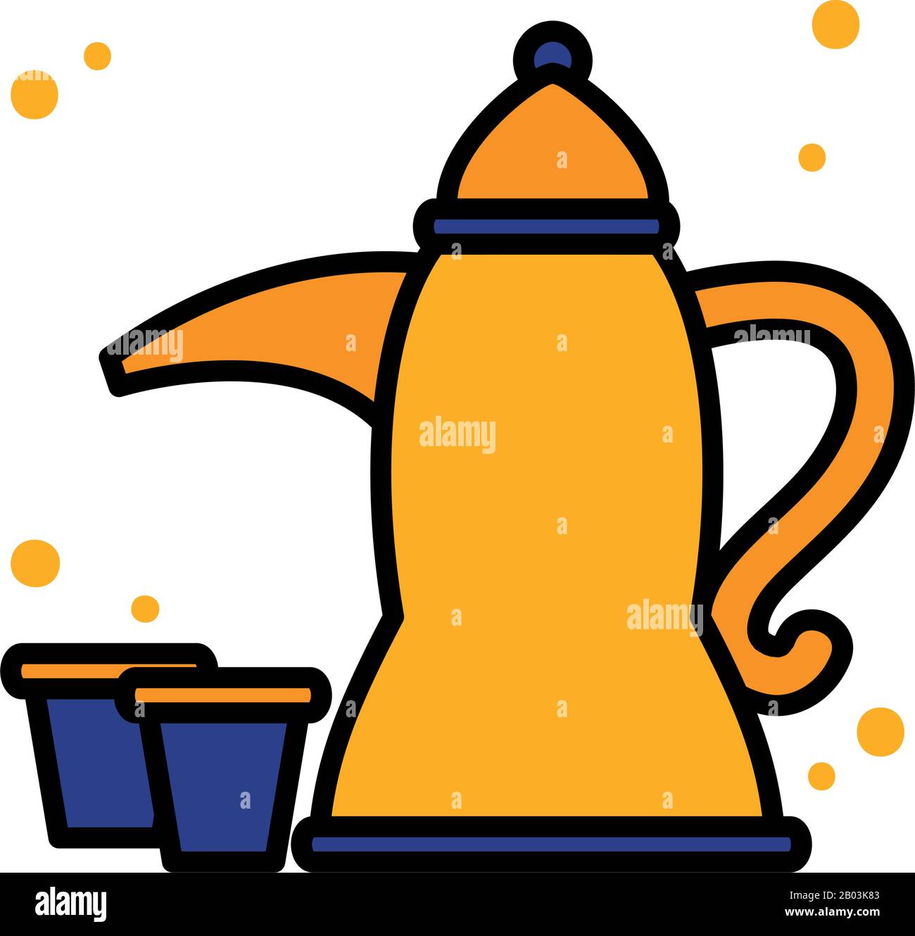 Ramadan tea pot with cups line and fill style icon design, Islamic ...