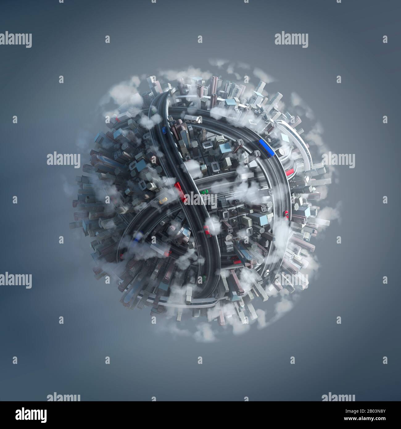 Contecp for planet earth pollution, world covered by big city and roads ...