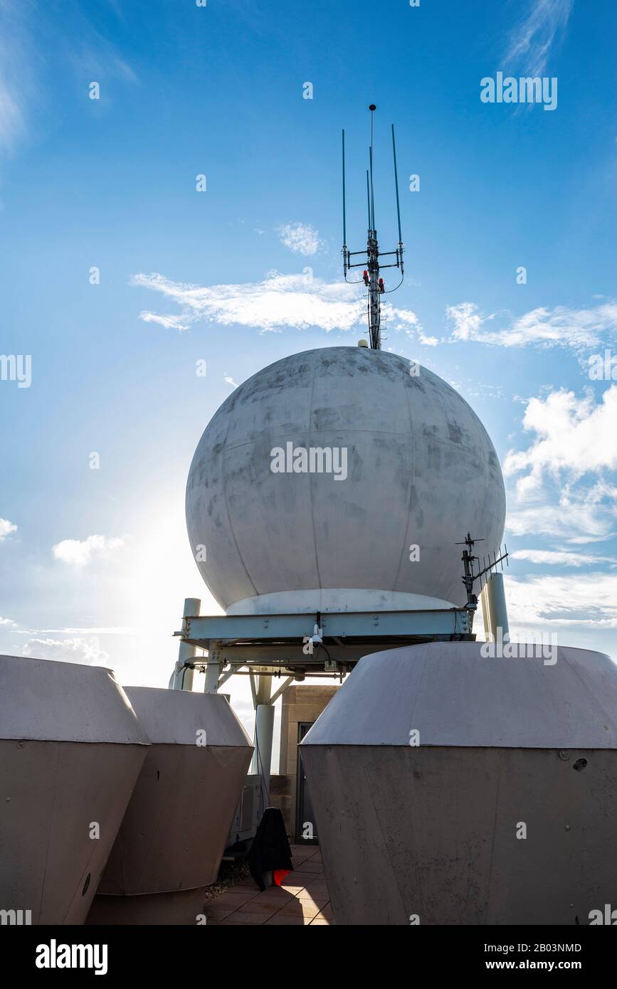 Communication antenna tower on the roof of a skyscraper of Manhattan in ...