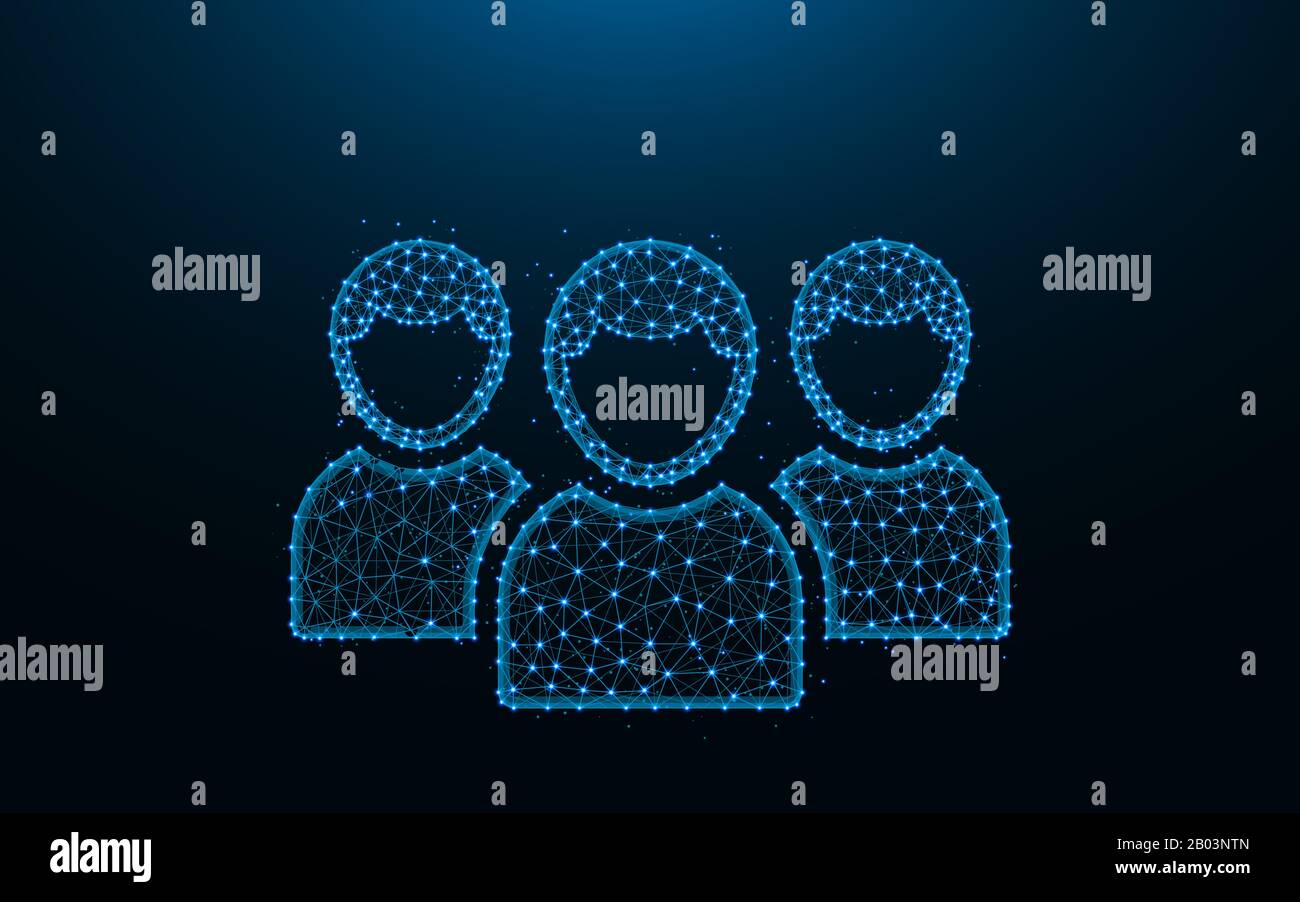 Users made from points and lines, group of people wireframe mesh ...