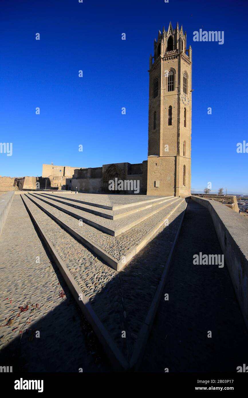Historic centre of Lleida in Spain, cathedral, castle and fortress on ...