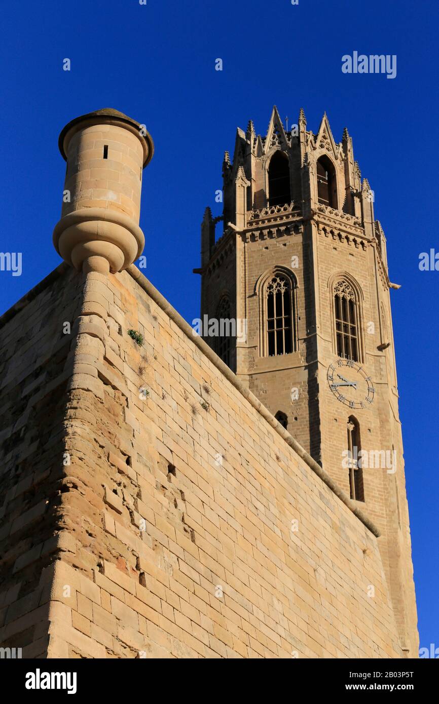 Historic centre of Lleida in Spain, cathedral, castle and fortress on ...