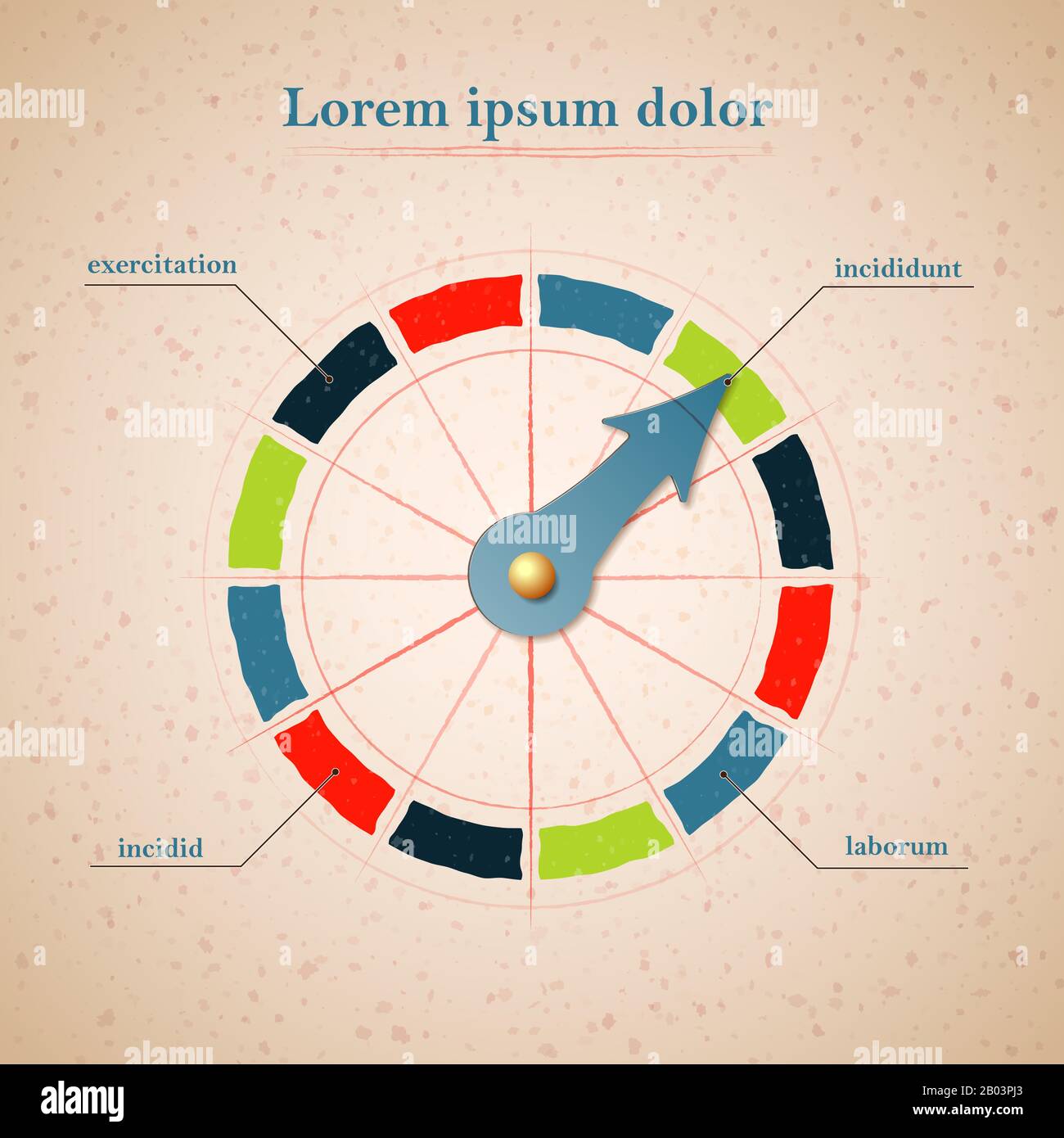 Infographic with dial, twelve fields, four colors. A sequence of ...