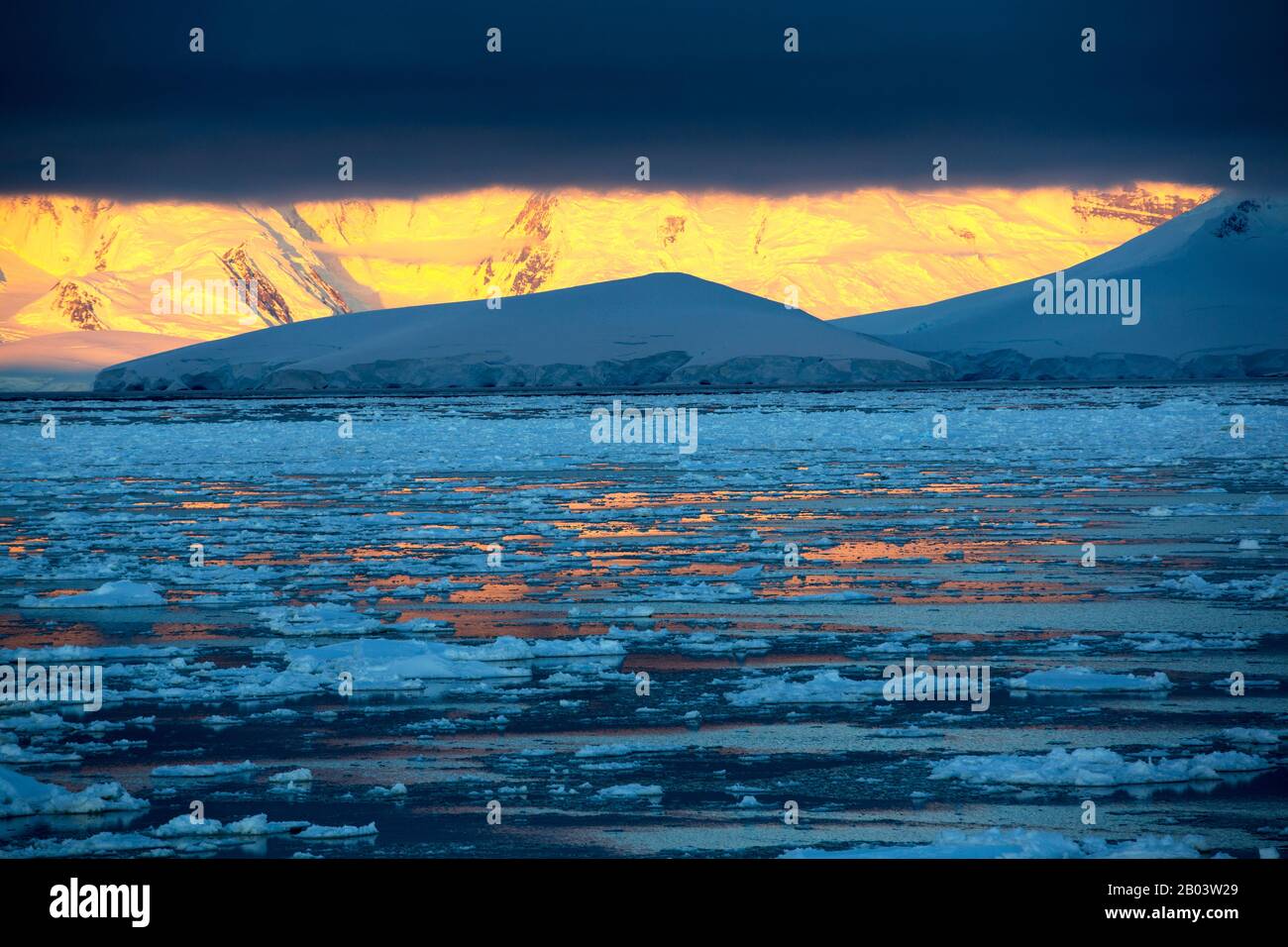 Looking towards Anvers Island at sunset from the Lemaire channel ...