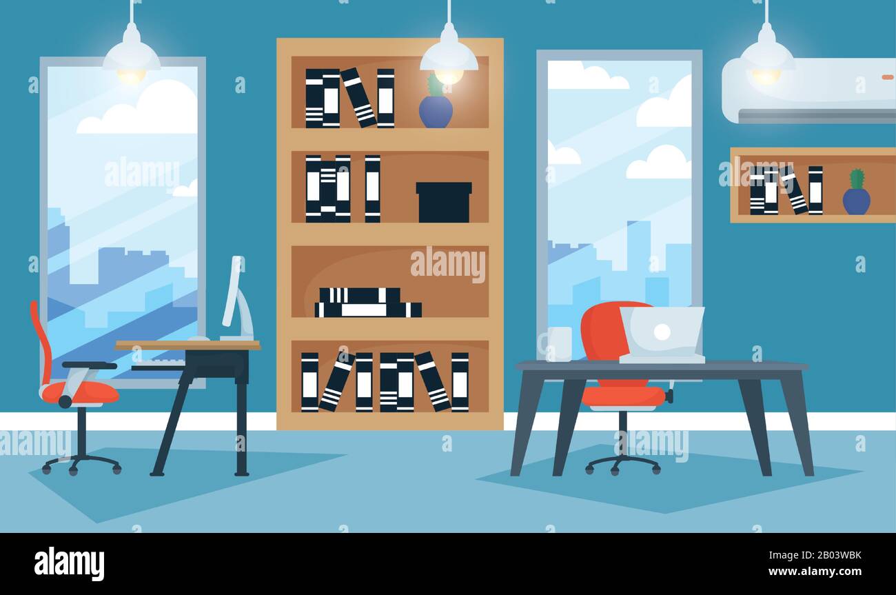 office workplace with laptop and desktop scene Stock Vector Image & Art ...