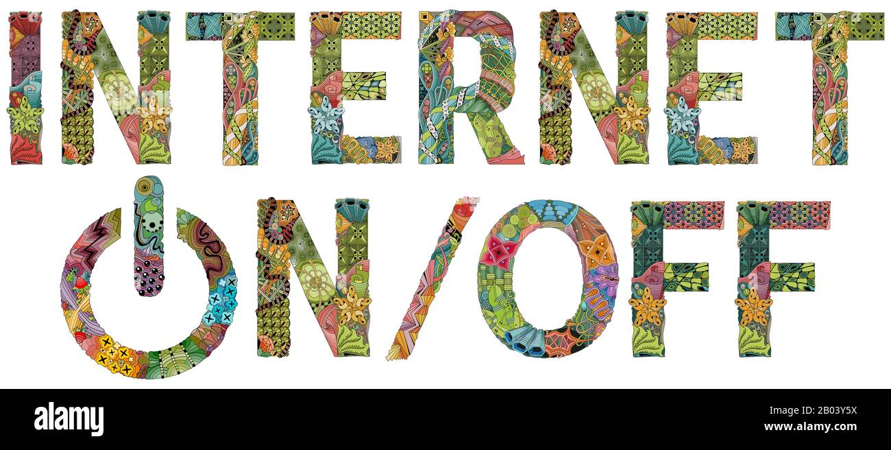 Zentangle stylized Internet On Off switch - vector icon. Hand Drawn ...