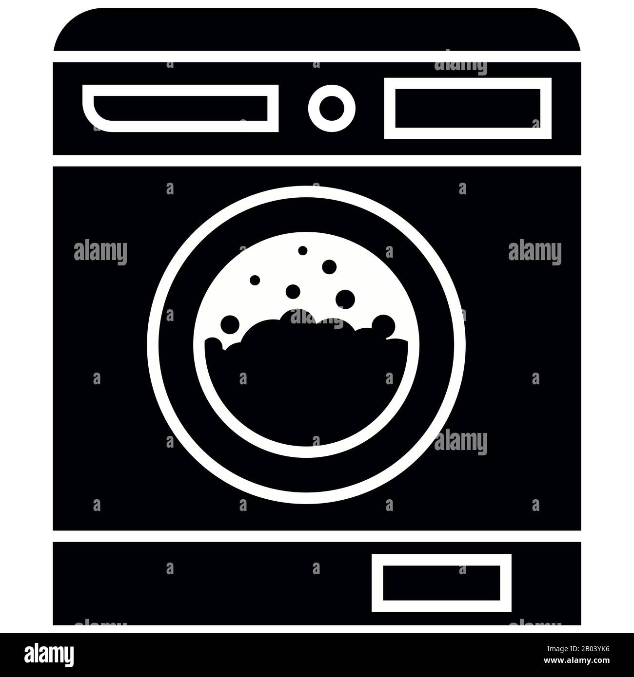Black and white clothes washer machine with foam and bubbles icon ...