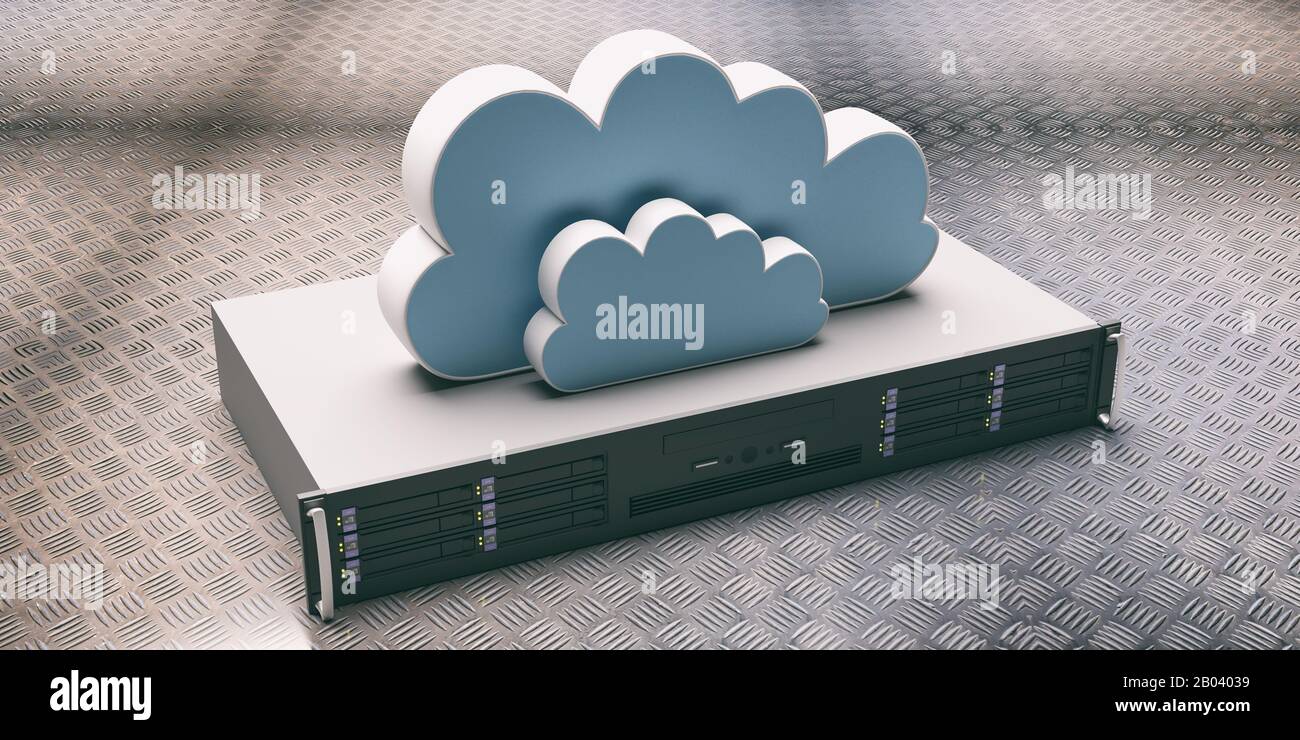 Computer server unit and storage cloud against metal checkerplate ...