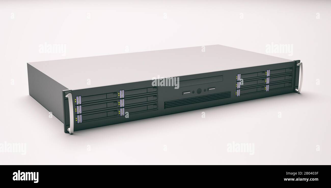 Server unit computer rack isolated against white background. Data ...