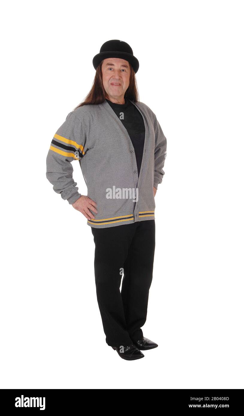 An indigenous man wearing a black hat standing isolated for white ...